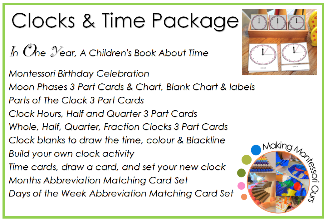 Clocks & Time Learning Package For Kids, Montessori At Home - "Making ...