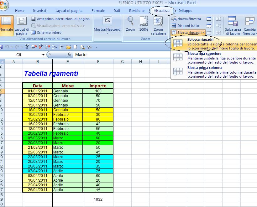 Excel easy Excel facile: Come bloccare i riquadri di una tabella