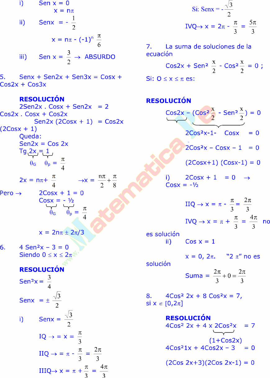 Ecuaciones TrigonomÉtricas Ejercicios Resueltos Pdf