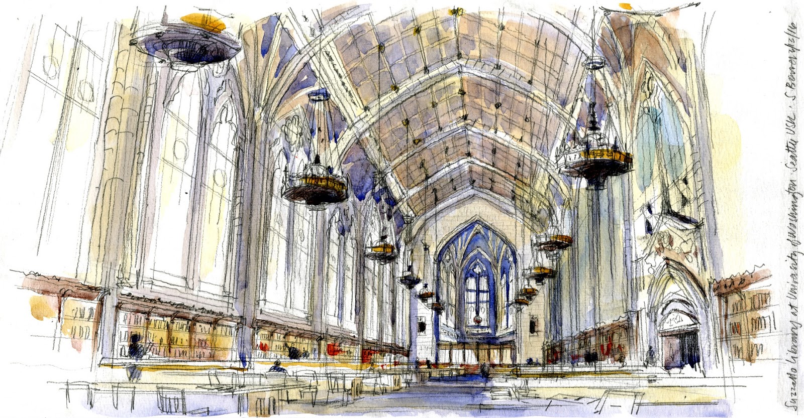 Urban Sketchers Seattle: Quite time in Suzzallo Reading Room