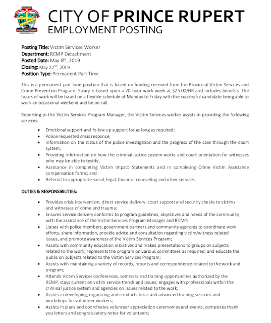 North Coast Review: City seeks applicants for Victims Services position ...