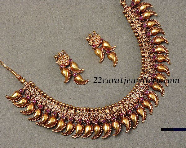 Dull Finished Gold Antique Mango Set - Jewellery Designs