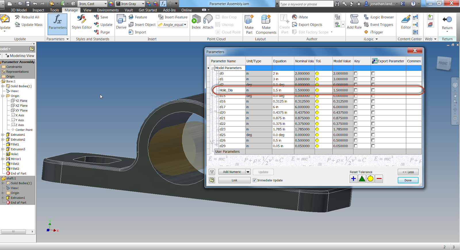 Showing the parameters for the bore.