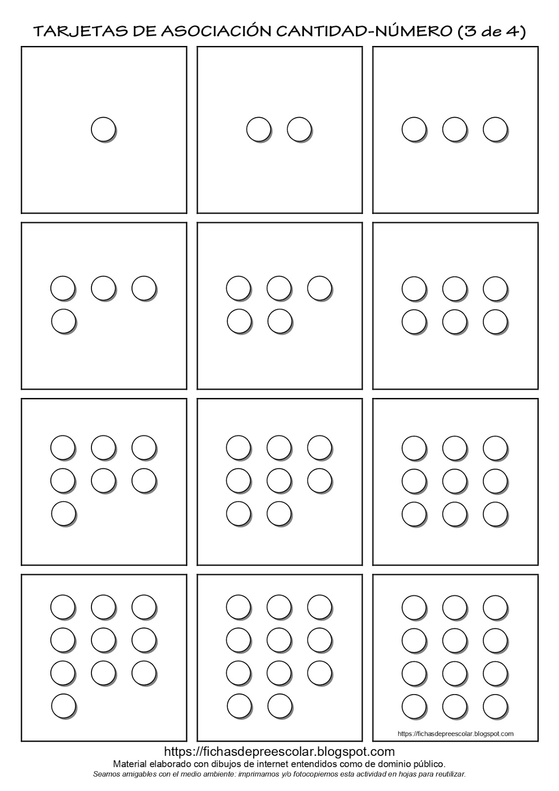 FICHAS DE EDUCACIÓN PREESCOLAR: TARJETAS DE ASOCIACIÓN CANTIDAD-GRAFÍA ...
