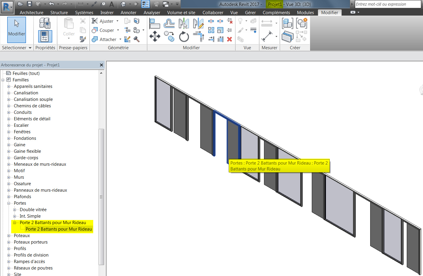 Revit-Mémo: Revit 2017_Porte à 2 battants paramétrables pour mur rideau