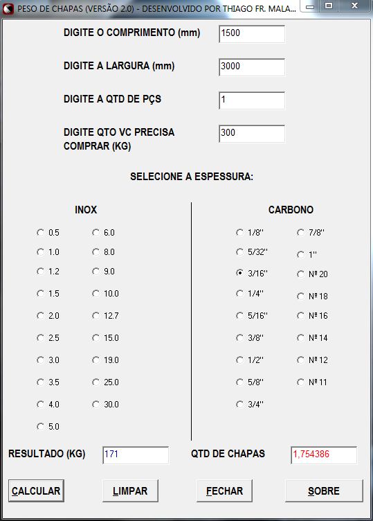 Engenharia Útil: Adquira Software Peso Chapas