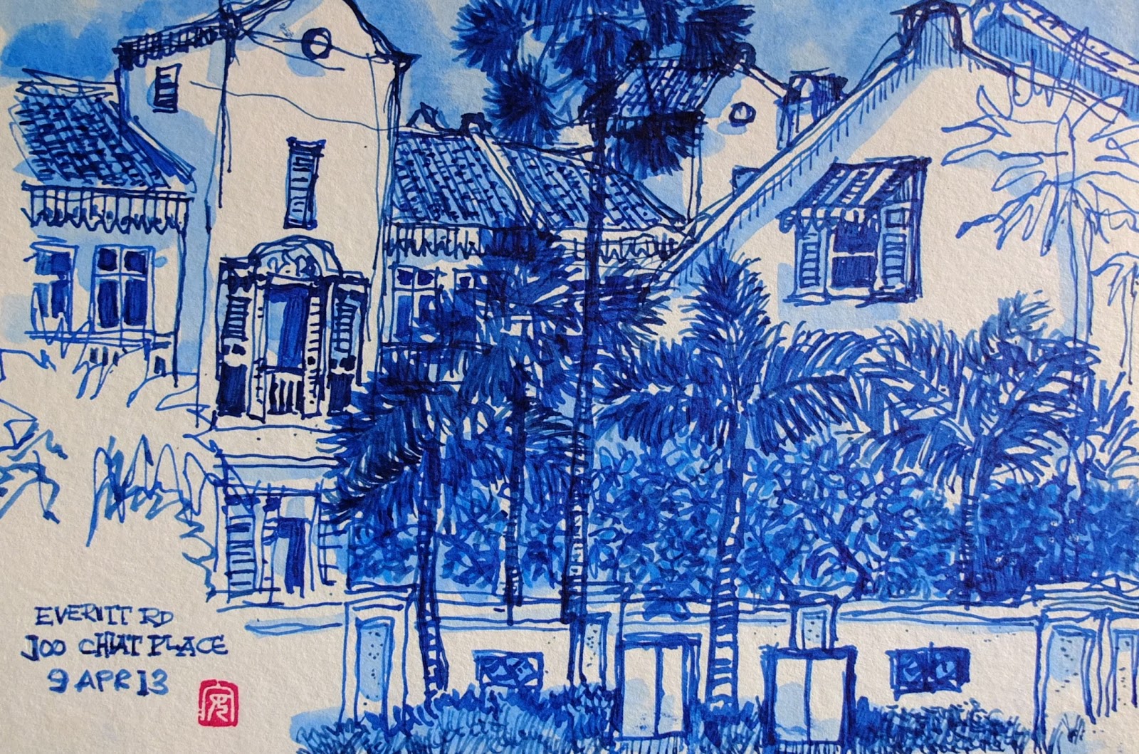 Urban Sketchers Singapore : Daler Rowney Blue Ink Sketches Series 1