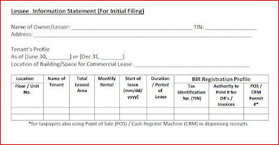 BIR Tax Information, Business Solutions and Professional System: Lessee ...