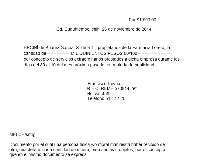 Elabora documentos de oficina : Recibo