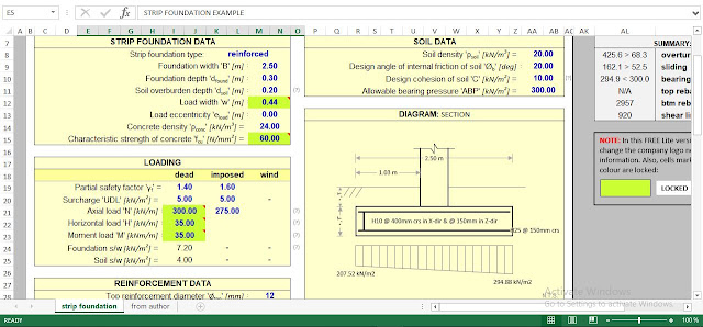 Download Reinforced Concrete Strip Footing Design Excel Sheet
