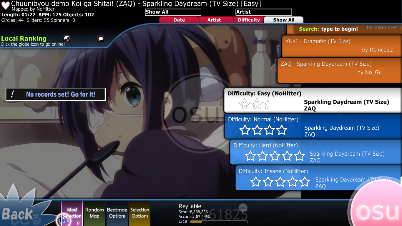 Game Lagu bertemakan Anime dan juga lagu lain (Osu!)