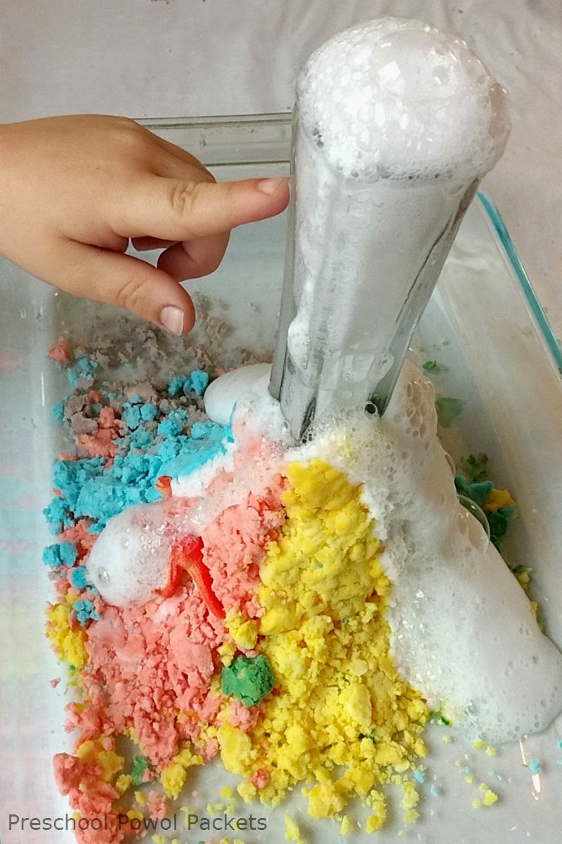 Preschool Science Experiment: Rainbow Volcano | Preschool Powol Packets