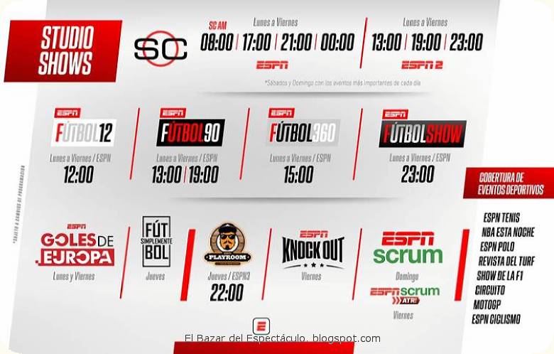 → Grilla Espn Espn2 Espn3 Extra lunes 31 Mayo al viernes 4 Junio 2021 ...