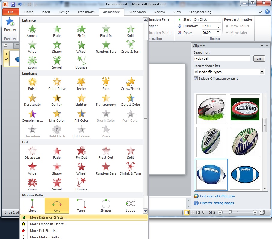 Уроци на фотошоп, GIMP, MS Office, Scratch, HTML&CSS: Анимация на ръгби топка с MS PowerPoint ...