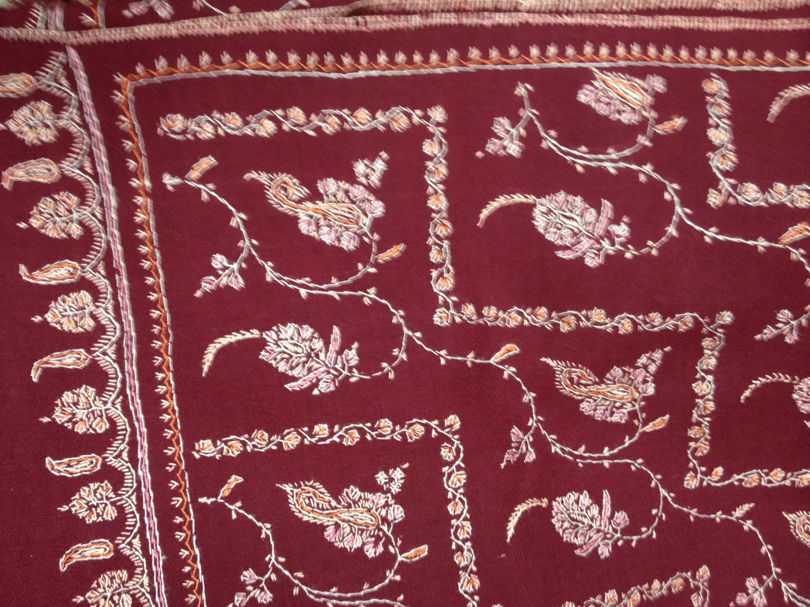 Sohum Sutras: Maroon semi pashmina shawls for sale.