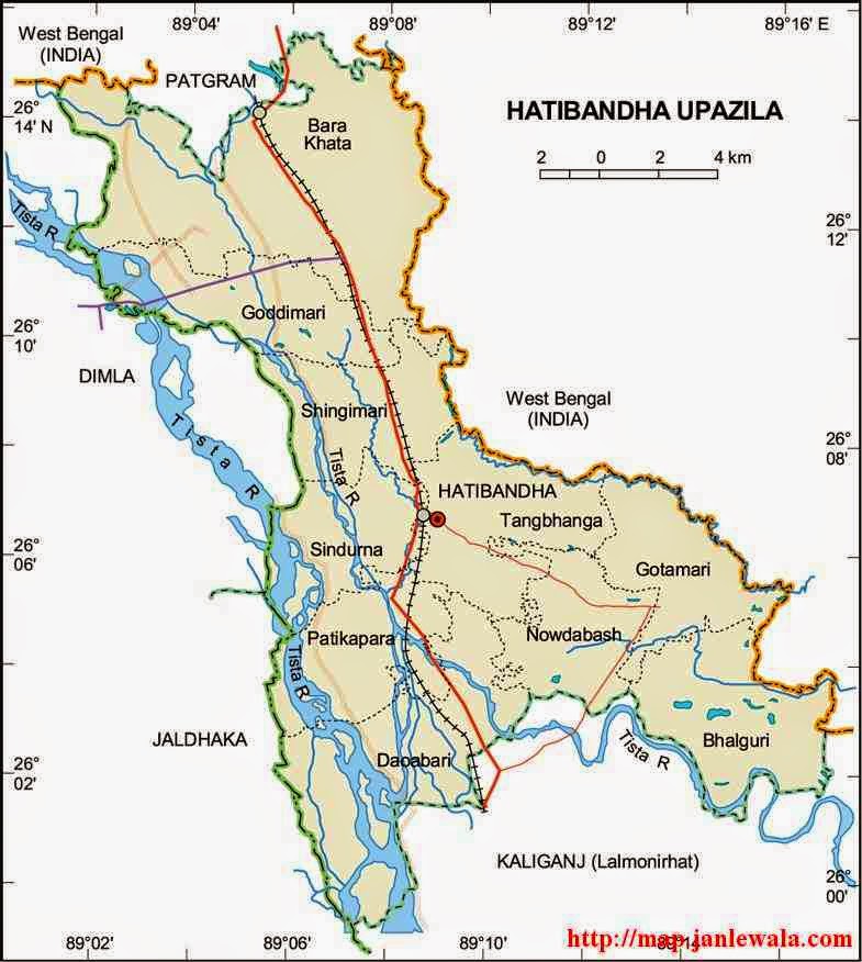 Hatibandha Upazila Map, Lalmonirhat District, Bangladesh