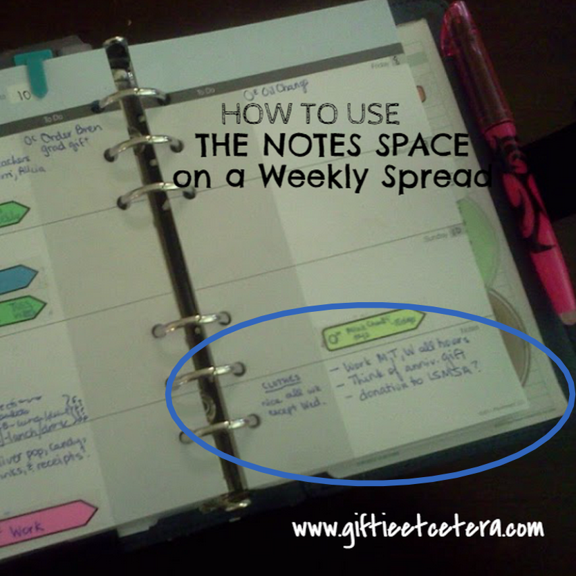 How to Use the Notes Space on a Weekly Spread | Giftie Etcetera: How to ...