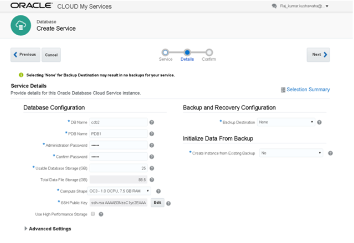 Oracle Dba Quick Notes [oracle Cloud] Creating An Oracle Database Deployment