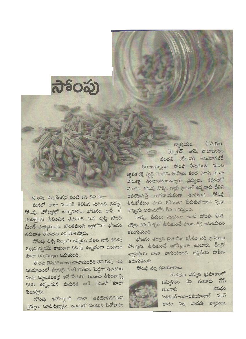 AYURVEDAM - ఆయుర్వేదం: SOMPH / SOPU ( FENNEL ) - AYURVEDAM