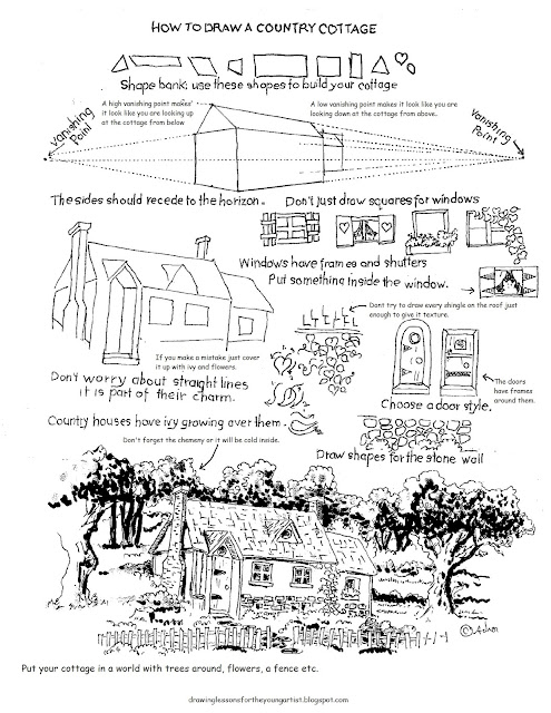 How to Draw Worksheets for The Young Artist: How to draw a country cottage