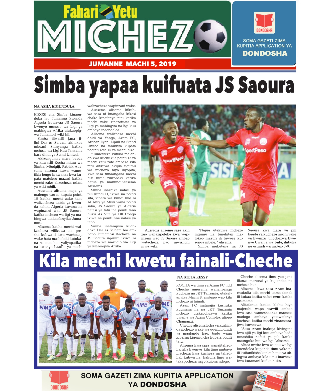 Tanzanian Today's Newspapers MAGAZETI YA LEO Tuesday 05th March, 2019 ...