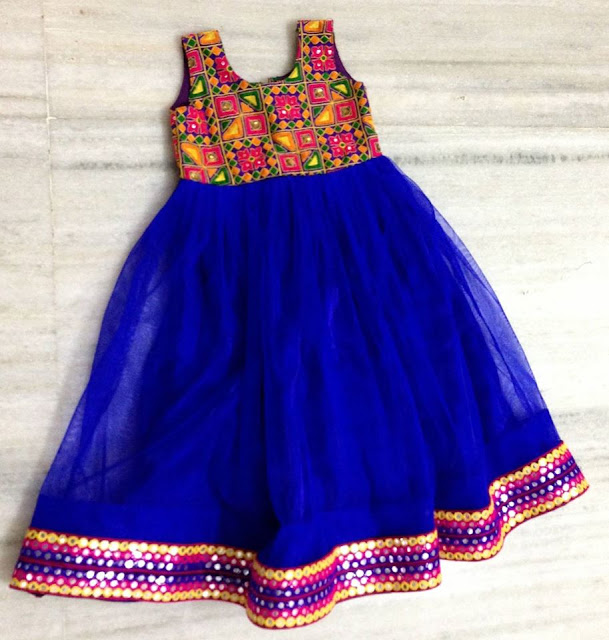 Mirror Work Frock in Blue - Indian Dresses