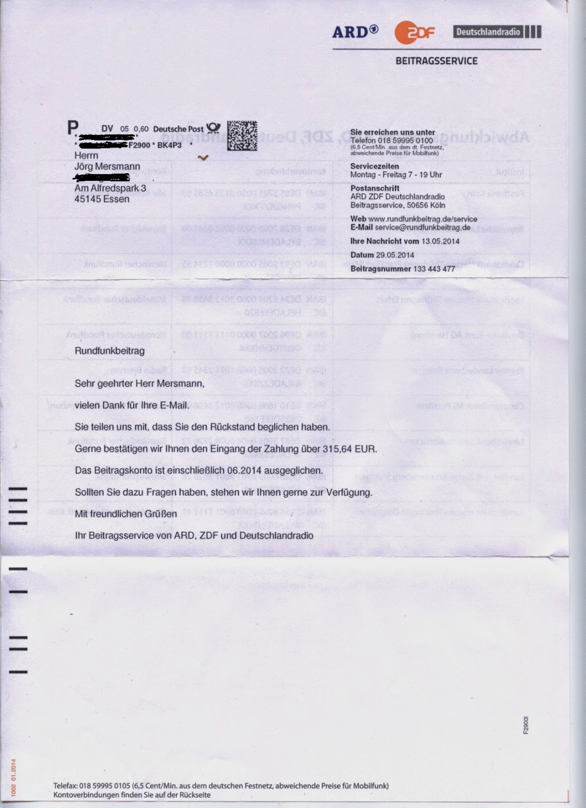 Jörg Mersmann : GEZ Rundfunkbeitrag ARD ZDF