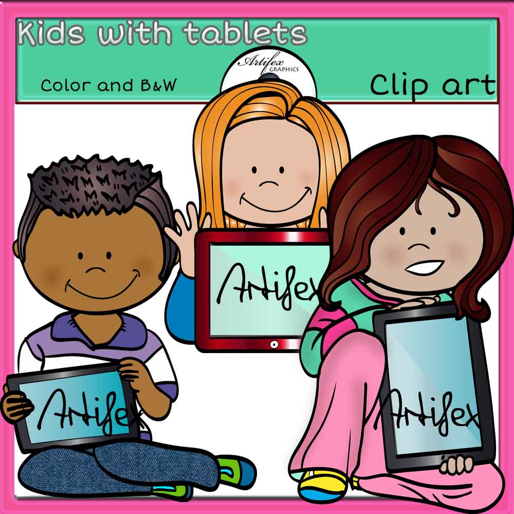 Artifex Graphics: Kids with tablets clip art