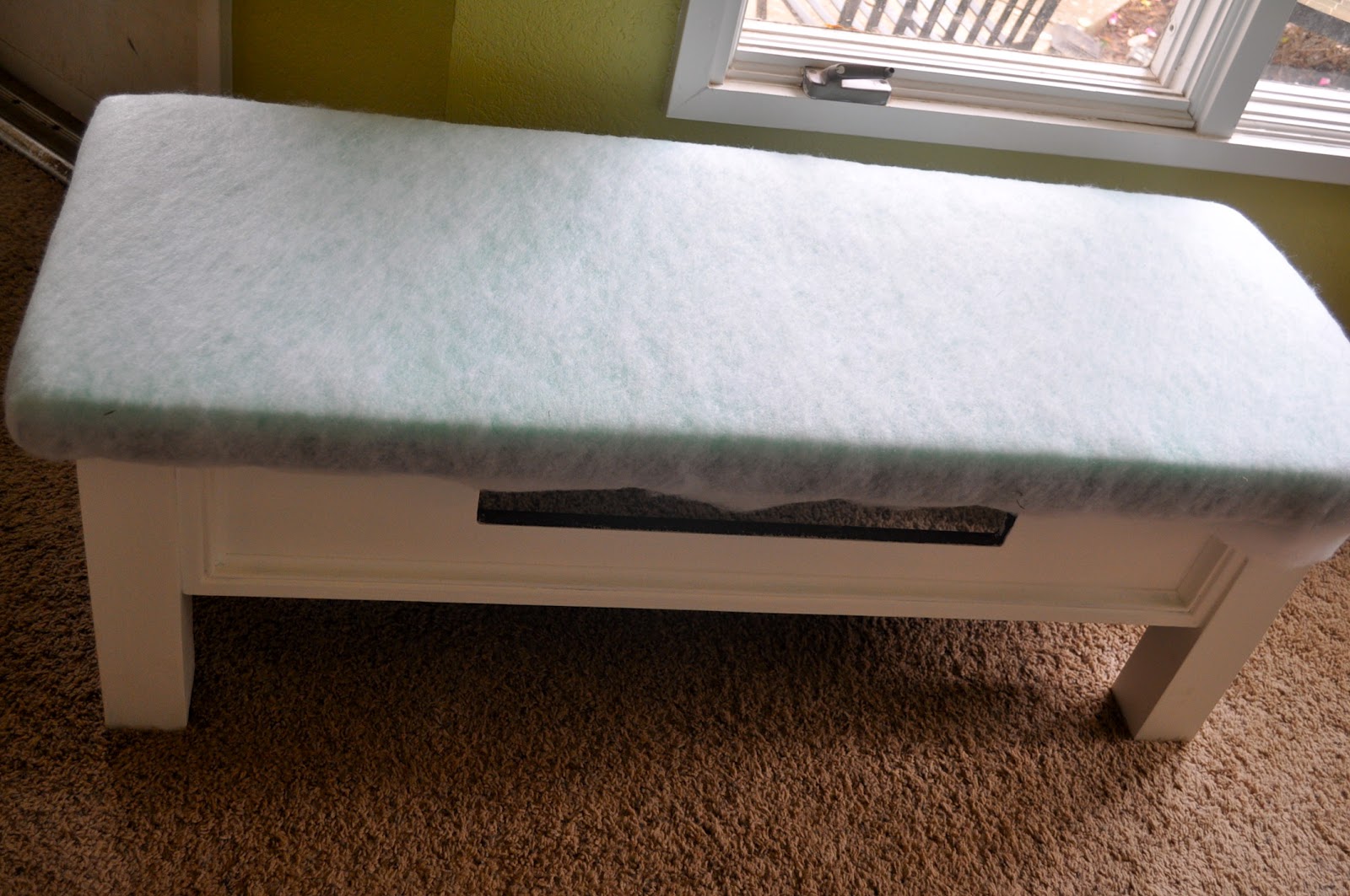 dare to dream...: {DIY Sofa Table turned Upholstered Bench}