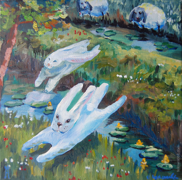 Following the gallery rabbit: Leaping white rabbits, a la Claude Monet