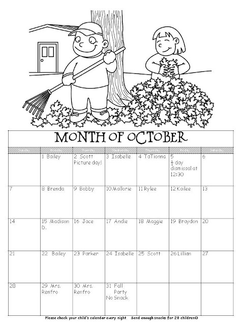 Kindergarten Times: October Snack Schedule