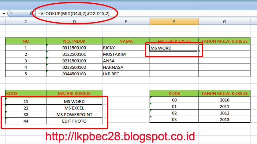 Cara Menggunakan Rumus VLOOKUP, MID, LEFT di Microsoft Excel ~ LKP BEC
