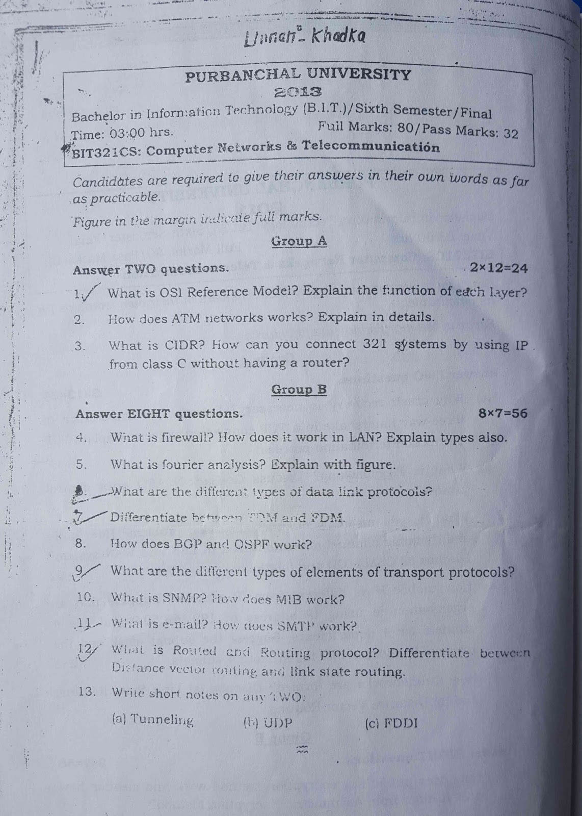 Sixth Semester Old Questions Collection