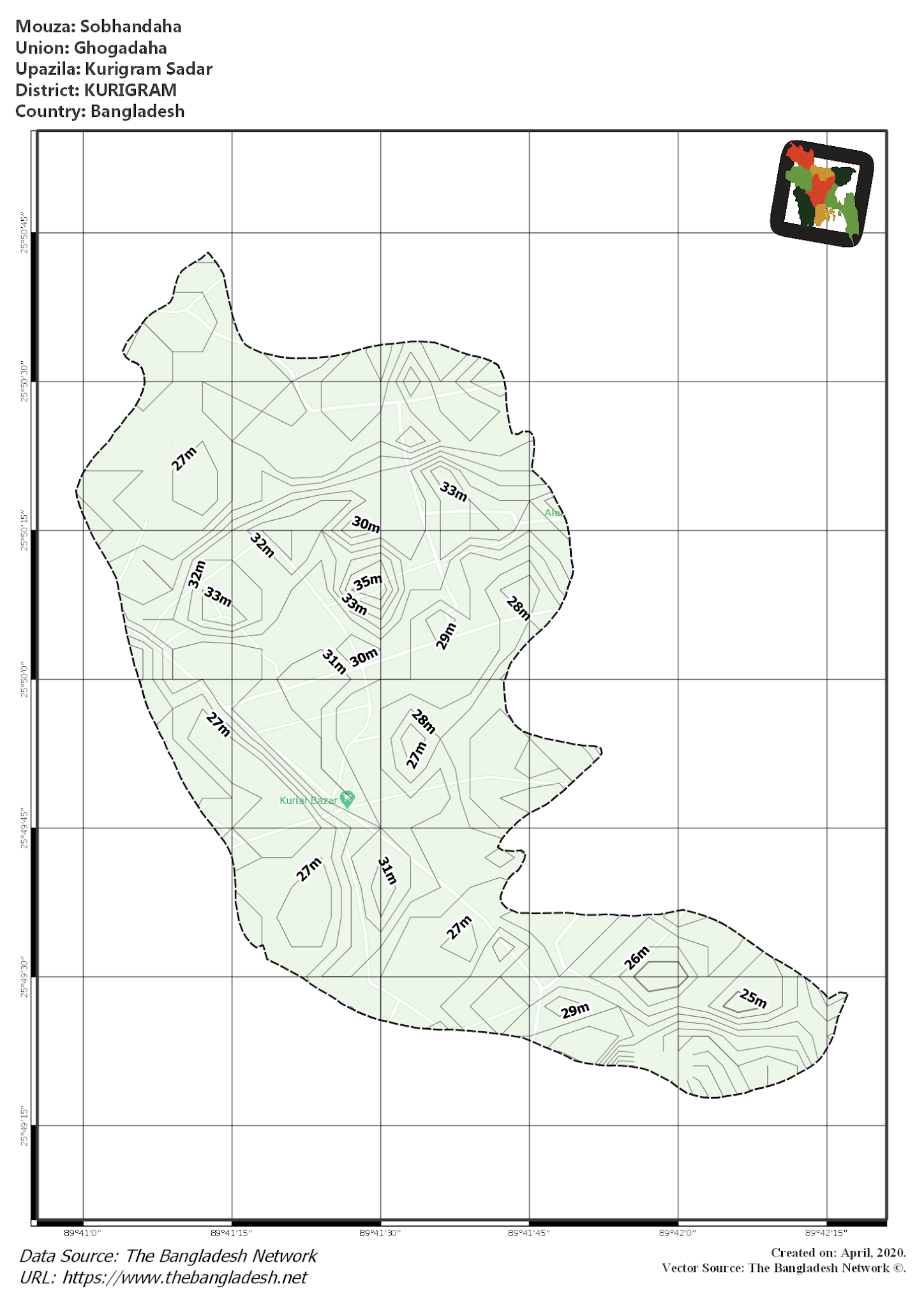 Map of Sobhandaha Mouza, Kurigram Sadar, Kurigram