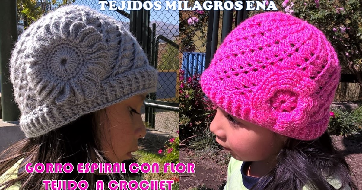 MILAGROS ENA: Gorro Espiral con Flor tejido a crochet con indicaciones para cualquier edad