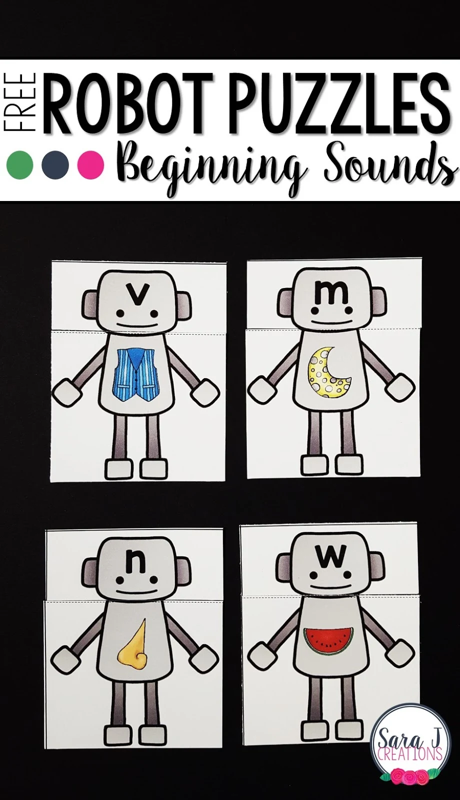 Robot Themed Beginning Sound Match | Sara J Creations