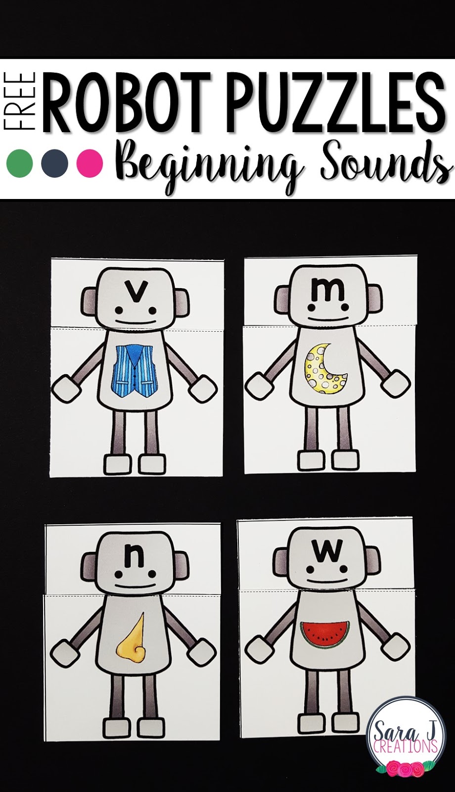 Robot Themed Beginning Sound Match | Sara J Creations