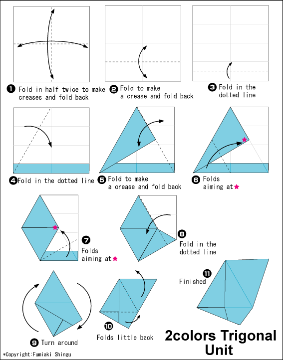 Origami 2colors Trigonal instructions - Easy Origami instructions For Kids