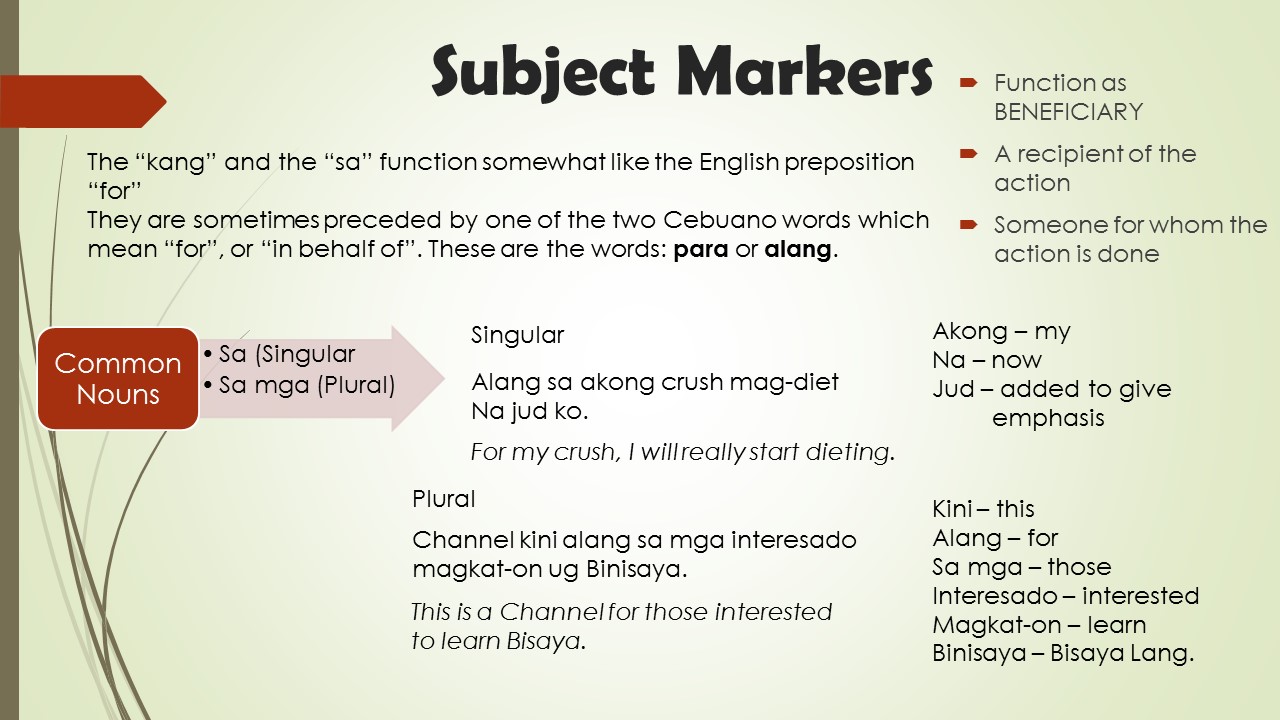 Cebuano101: Subject Markers: Si, Sila Si, Ang, Ang mga, Ni, Nila ni, Sa ...