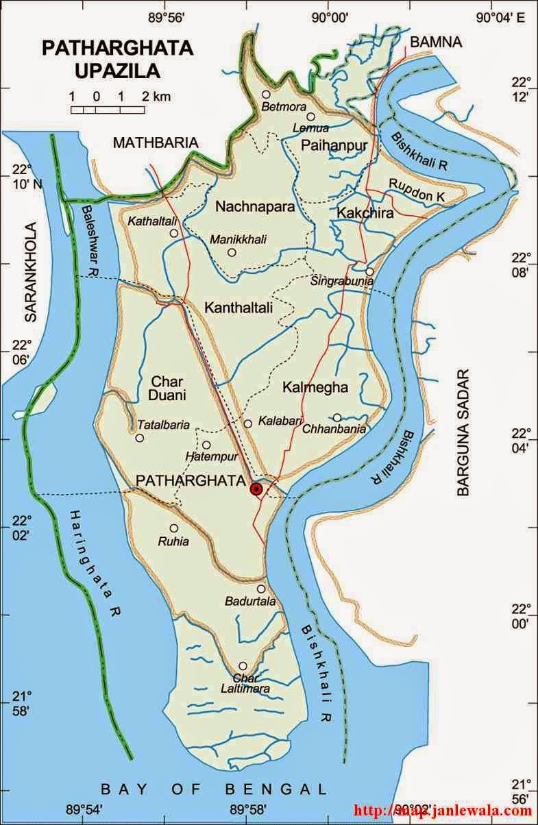 Patharghata Upazila Map, Barguna District, Bangladesh
