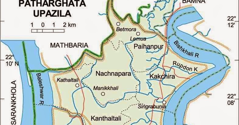 Patharghata Upazila Map, Barguna District, Bangladesh