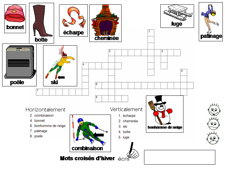 Maternelle: Mots croisés d'hiver