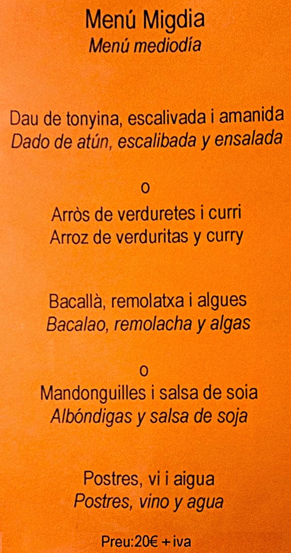 - Salmorrejo -: Ejemplo de menú marinero en un restaurante catalán