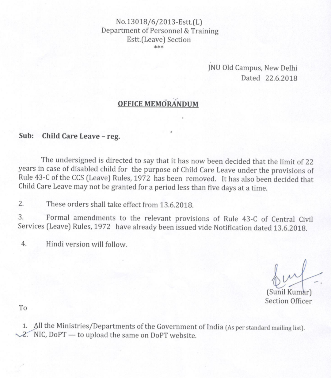 Child Care Leave DoPT Clarification SA POST child-care-leave-dopt-clarification-sa-post