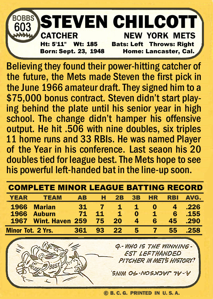 Bob Lemke's Blog: '66 #1 draft pick Chilcott custom card