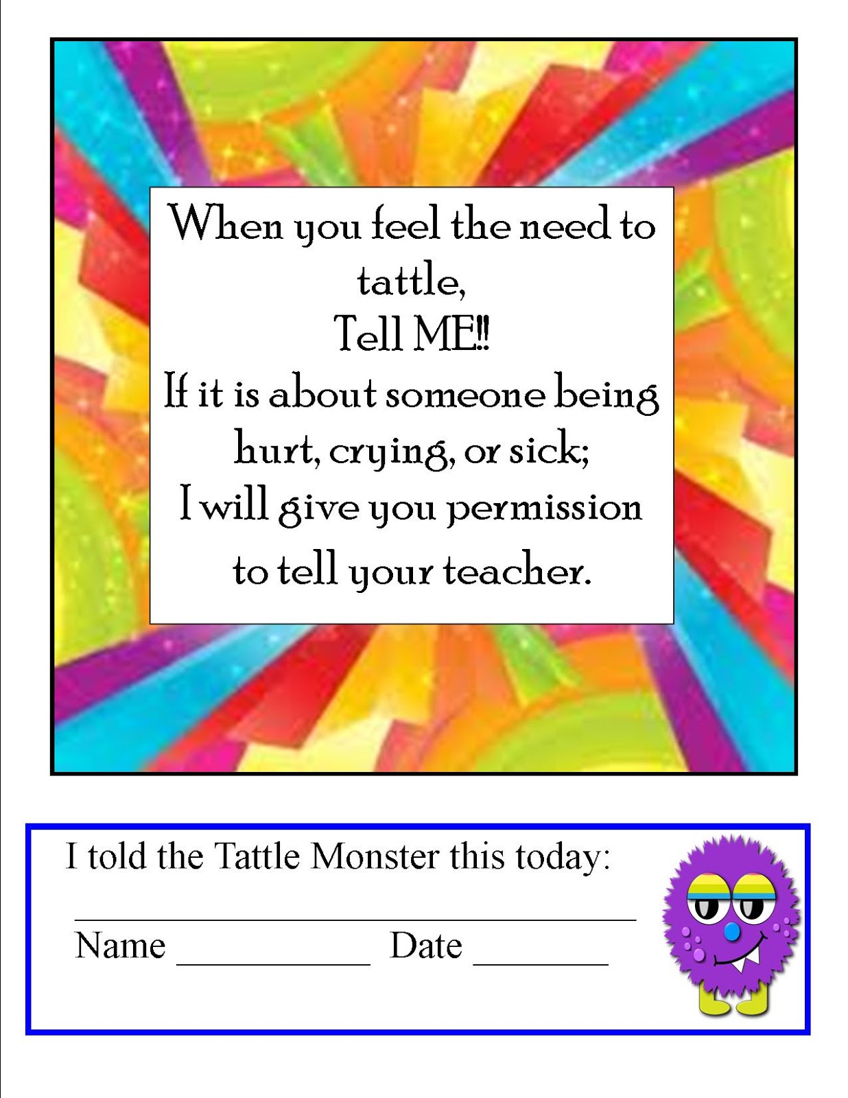 Fantastic First Grade Fun: Tattle Monster