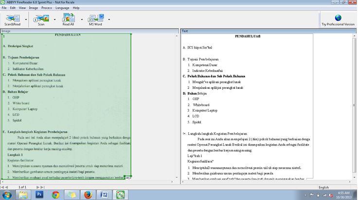 Scanning dokumen cetak (print out) ke dalam teks (file digital)