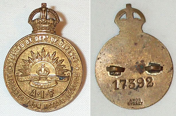 AIF Online Museum: Returned From Active Service Badge: Private Charles ...
