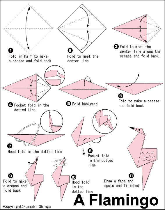 Origami A Famingo - Easy Origami instructions For Kids