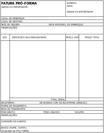 Logisticando na Etec: Modelo de fatura pró-forma